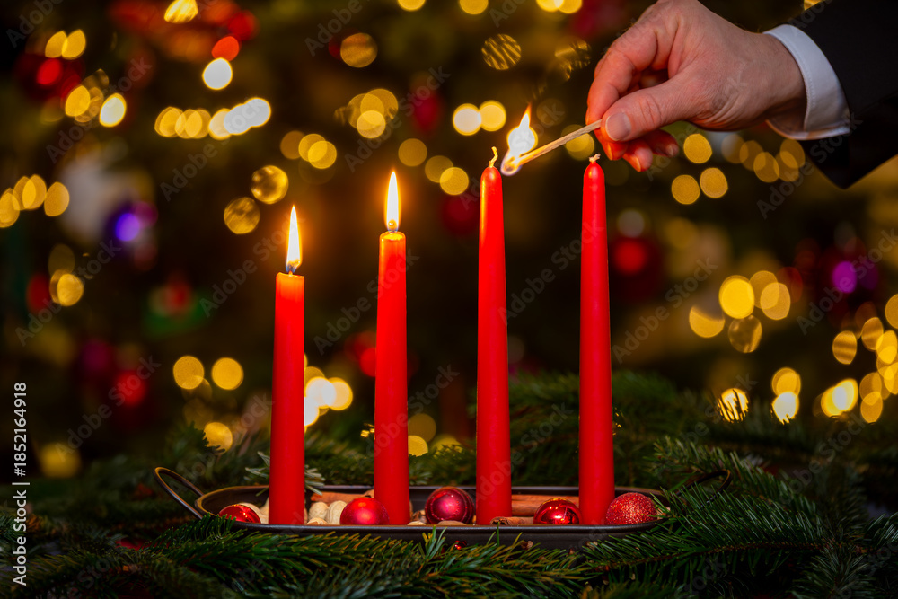 Third Sunday of Advent: A Swedish Advent wreath with four red candles ...