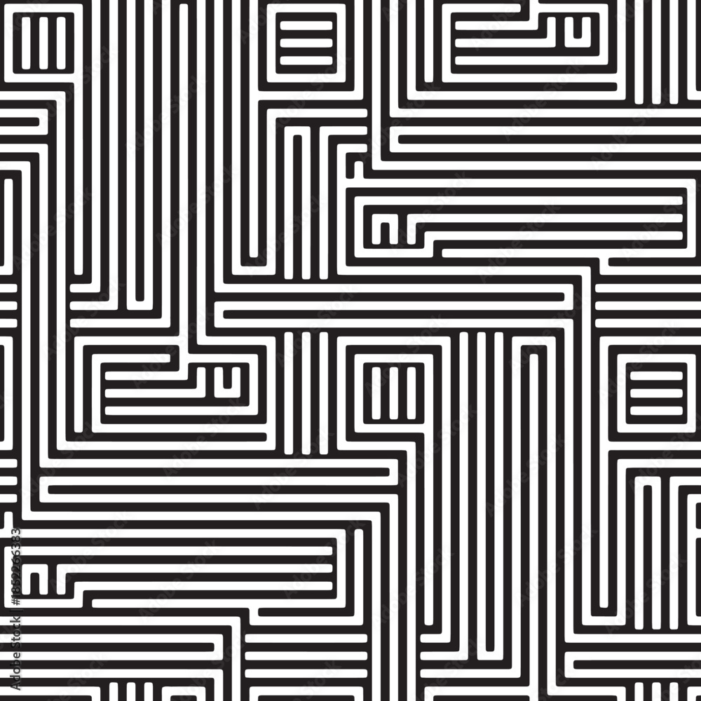 Full Seamless white and black labyrinth stripe pattern for clean modern ...