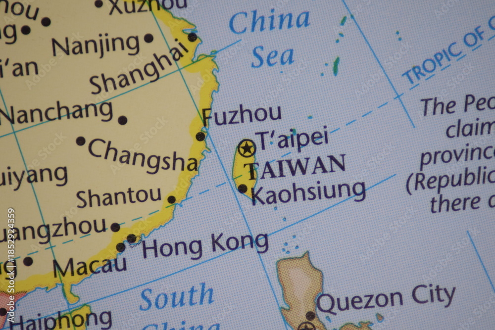Taiwan and China Political Map Close Up Showing Taiwan Strait and ...