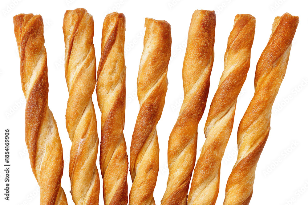 Twisted breadsticks isolated on transparent background. Golden baked ...