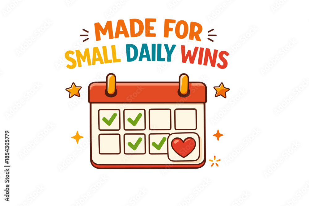 of motivational calendar for small daily wins with checkmarks and heart ...