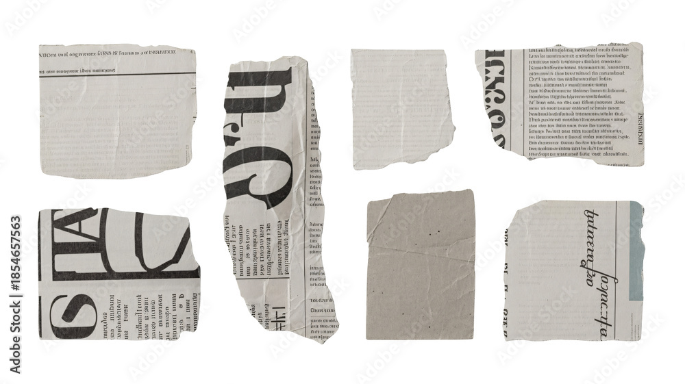 Torn newspaper clippings on white background Stock Photo | Adobe Stock