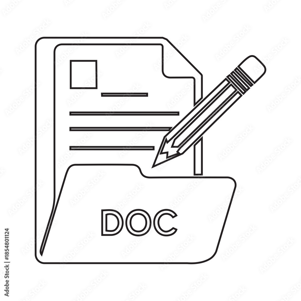 linear icon of DOC file word processing software format with text ...