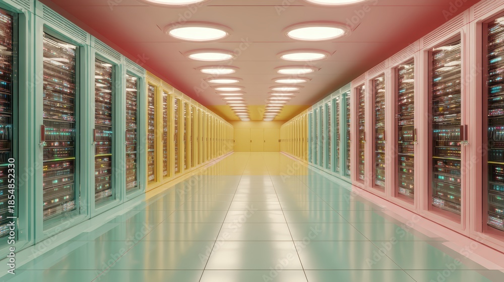 Data Center Corridor: A long, expansive corridor within a data center ...