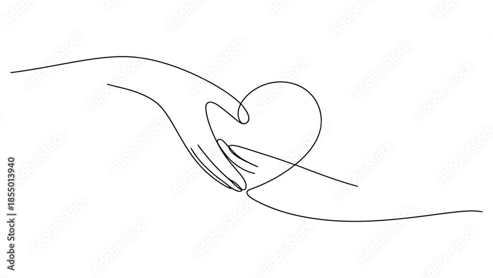Minimal one line hand holding heart illustration symbolizing love care ...