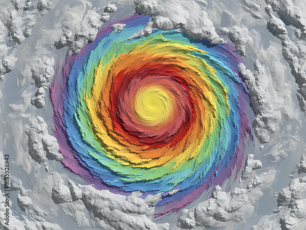 Colorful spiral weather map visualizes hurricane path with red core ...