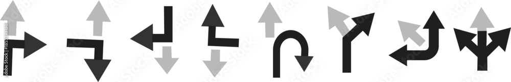 Directional arrow icon set featuring turn, rotate, curve, and ...