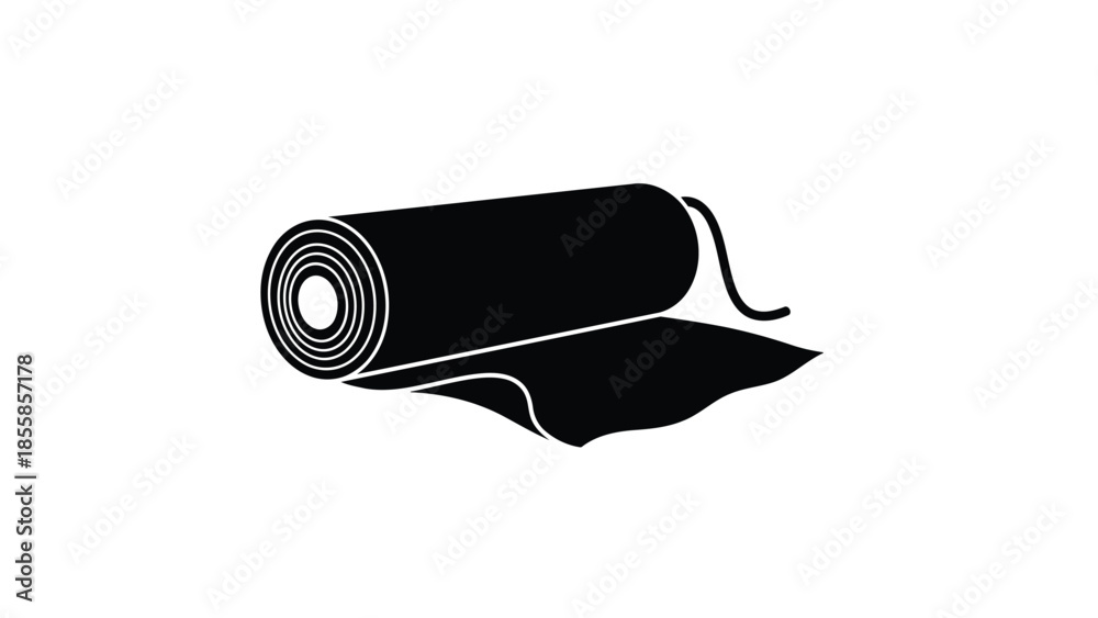 Minimalist flat vector icon of a black fabric roll unrolling ...