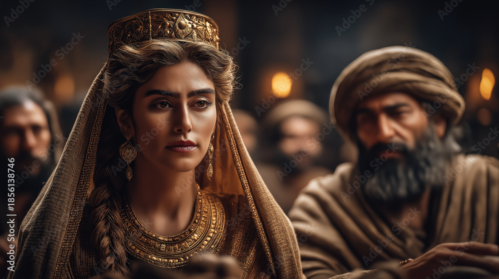 Illustration Stock Realistic portrait of Queen Esther from the Bible in ...