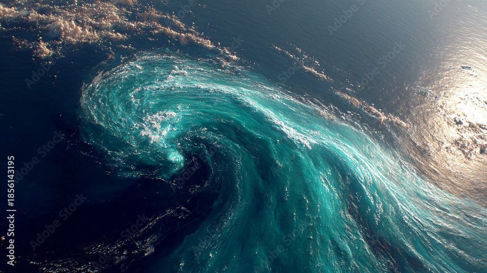 Ocean current eddies visible in satellite imagery, swirling water ...