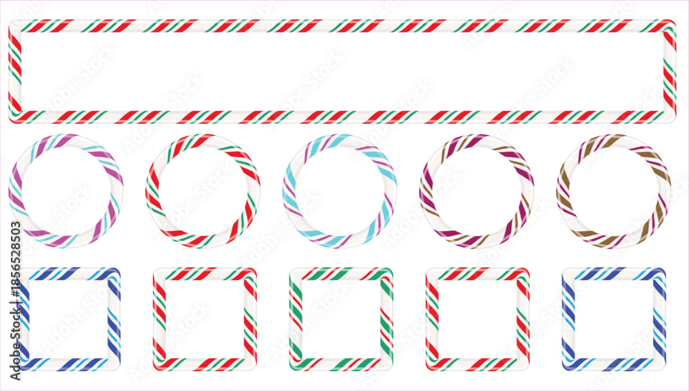 Festive candy cane borders and frames collection in various shapes and ...