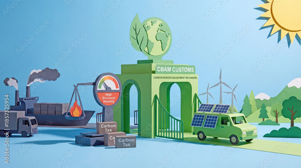 3D Render of Carbon Border Adjustment Mechanism CBAM Customs Gate ...