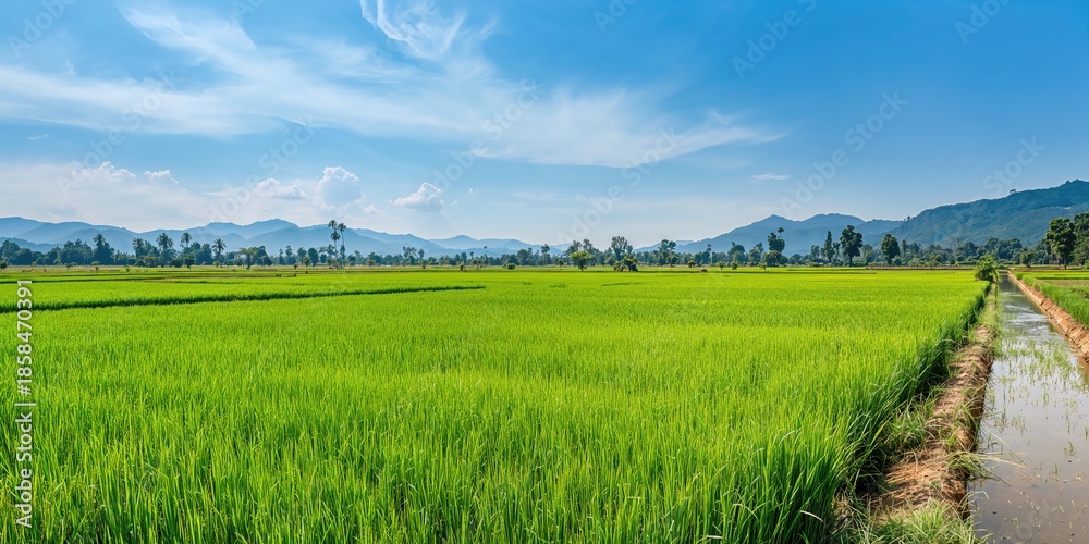 Stock-Foto „Green rice paddies in northern Thailand with a small ...
