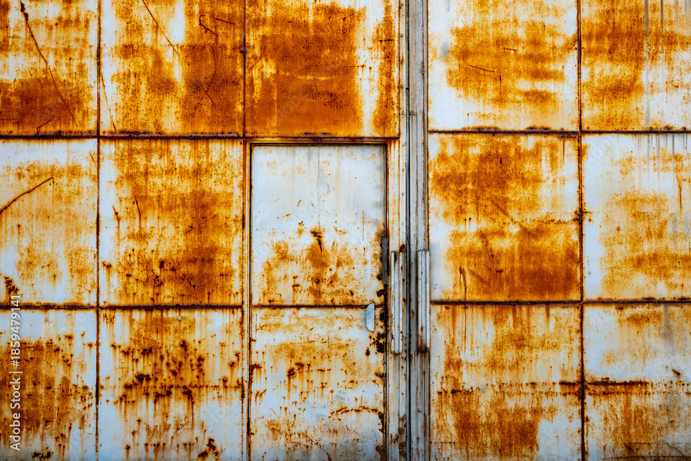 Old steel sheet and rusty surface. To remove the rust, use a wire brush ...