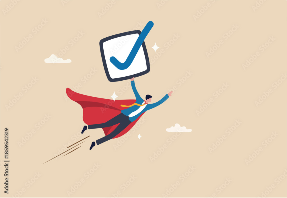 Checklist or checkbox to complete work, check mark or accomplishment ...