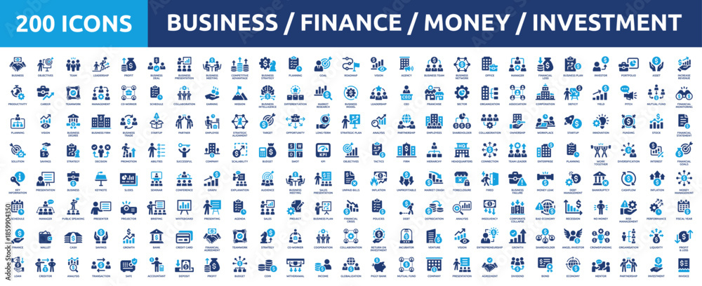 Huge set of 200 solid icons. Mega collection concept of business ...