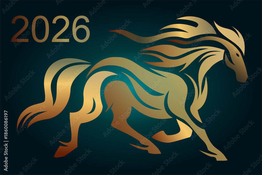 Illustration Stock Symbol of 2026 Fire Horse Vector Abstract Running ...