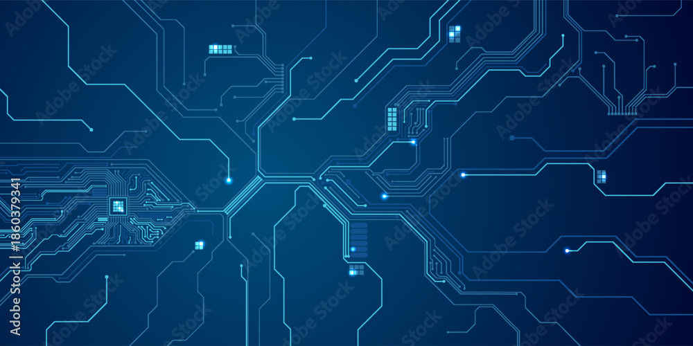 Abstract AI circuit board background. Technology connected blue lines ...