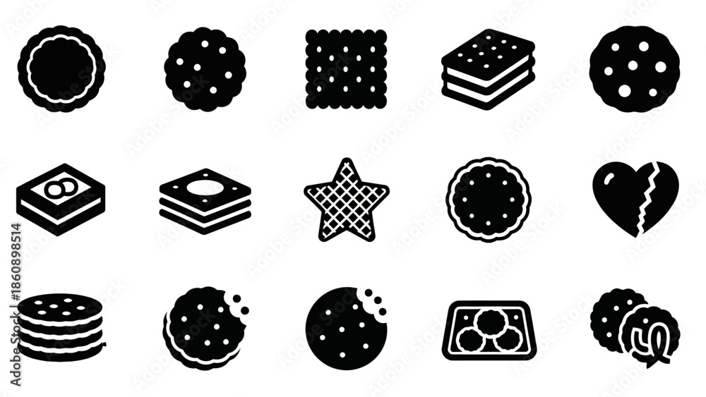 A collection of black and white silhouette icons depicting various ...
