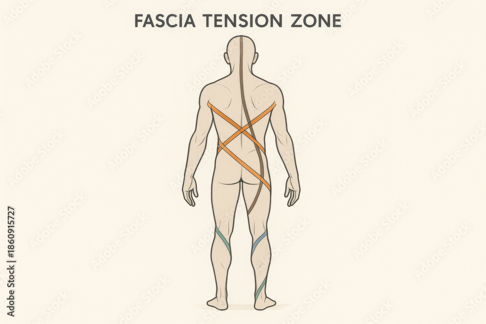 Fascia tension zone medical illustration showing human body anatomy ...