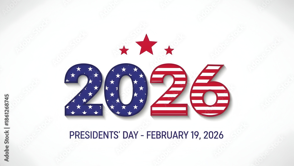 Illustration Stock American flag patterned numbers 2026 Presidents' Day ...