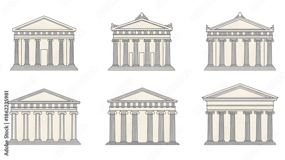 Six Different Styles of Ancient Greek Temple Facades with Columns ...