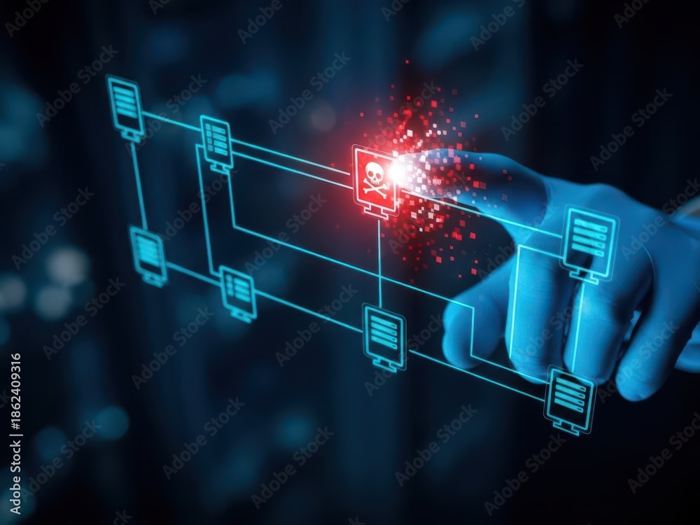 Ransomware attack response with a hand disconnecting an infected ...
