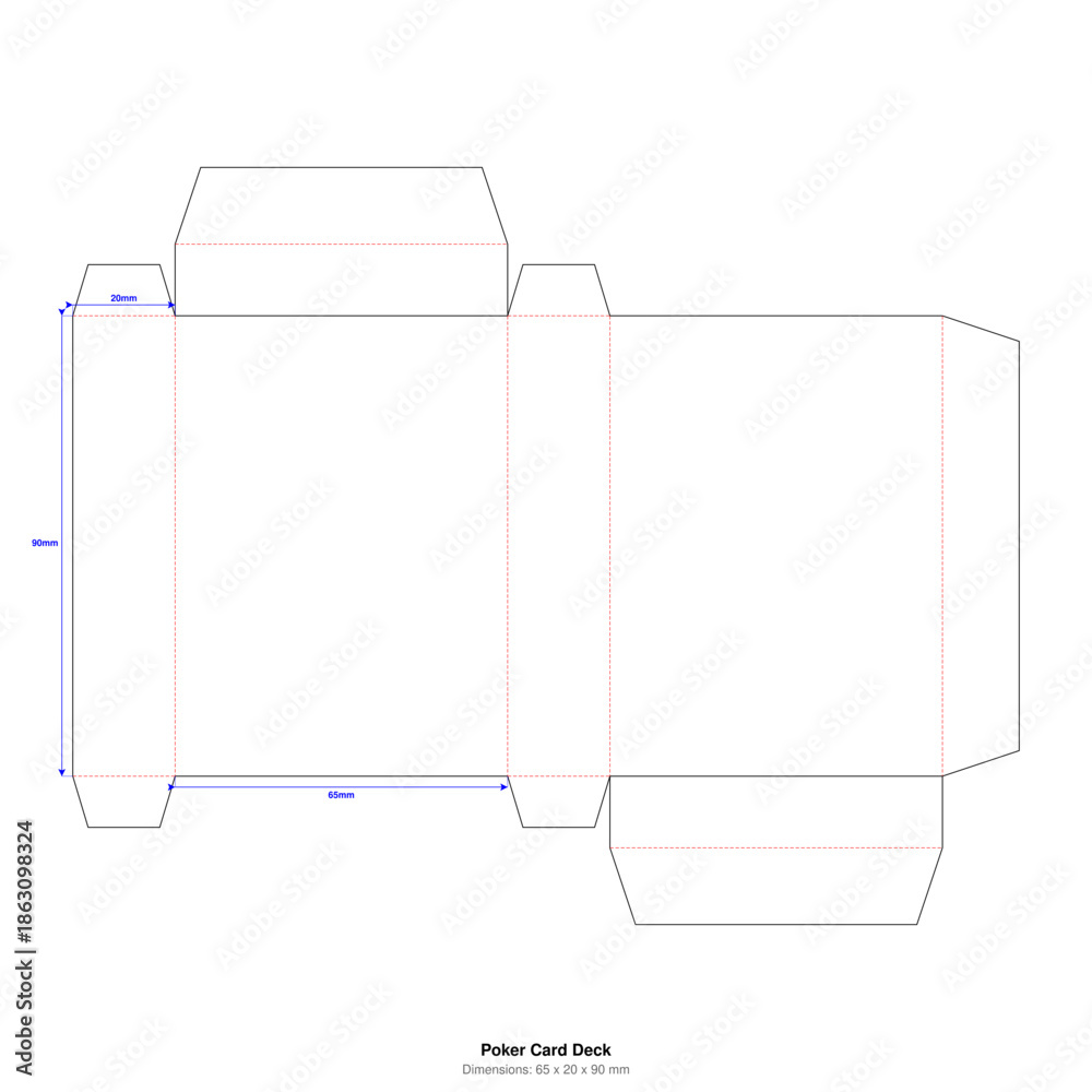 Playing Card Deck Box Template 65x20x90mm - Vector Packaging Dieline ...