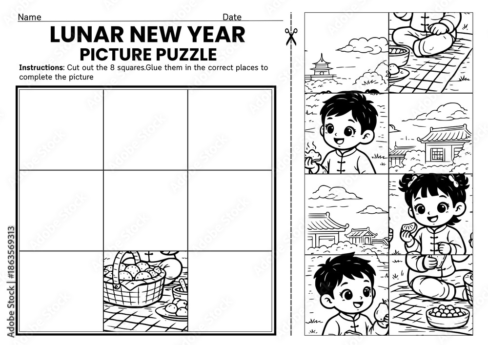 Lunar New Year cut and paste puzzle worksheets for kids! Fun Chinese ...