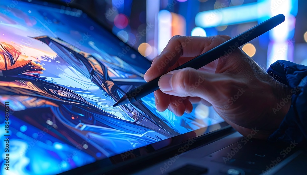 Foto de Stock Artists Hand Drawing Digital Art on Tablet with Stylus ...