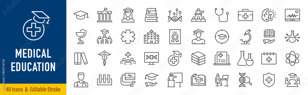 Medical Education web icon set in line style. Medicine, college ...