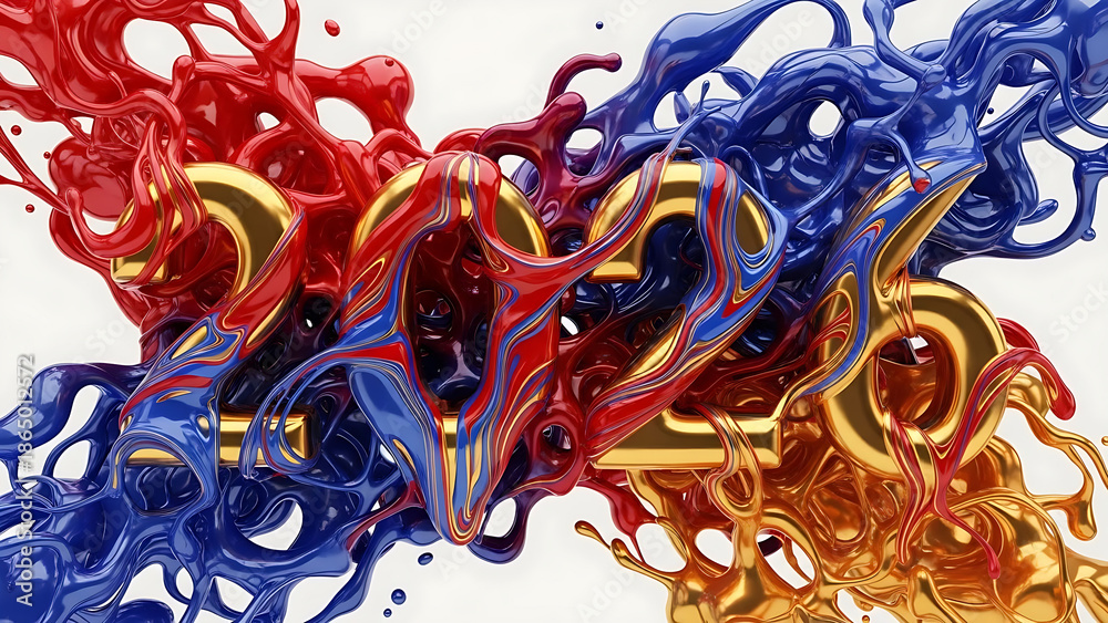 Dynamic New Year 2026 Liquid Splash Art. Glossy 2026 Paint Fluid ...