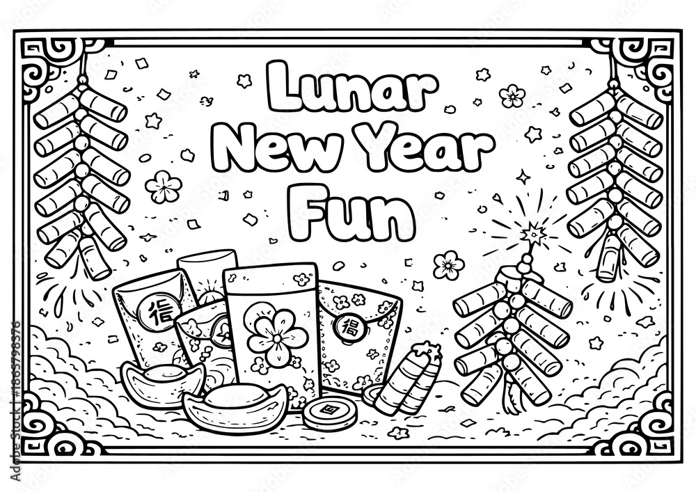 Ilustración de Stock Lunar New Year quote coloring pages for kids with ...