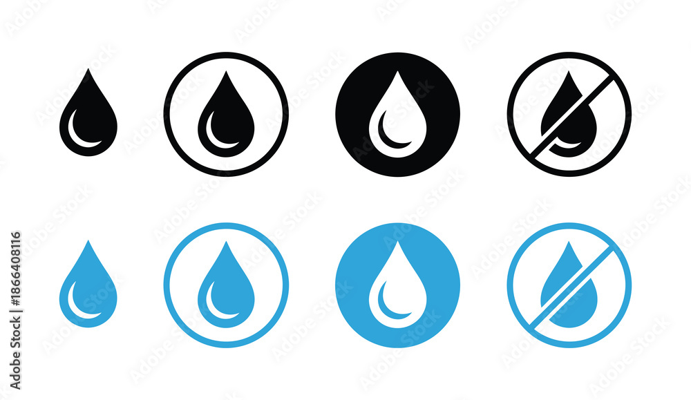 No water drop vector icon, featuring black and blue water drop symbols ...