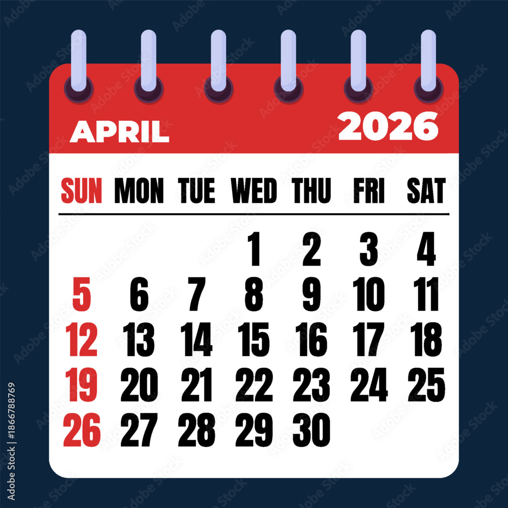 Image vectorielle Stock April 2026 Calendar. Desk Calendar 2026 ...