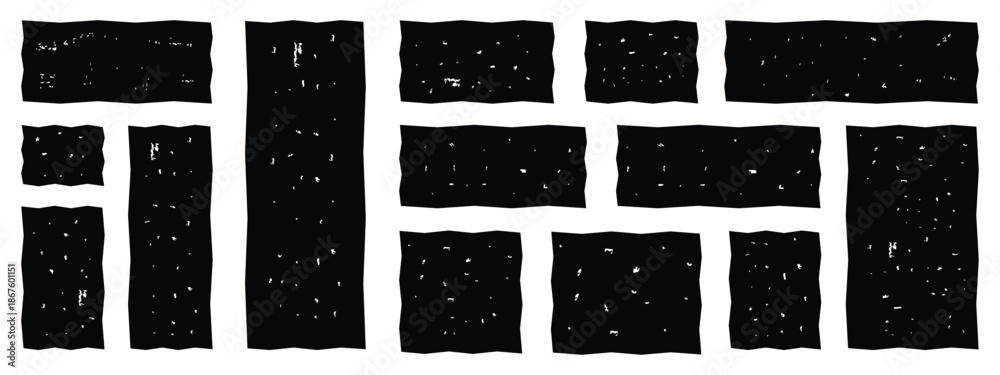 Vector wavy rectangles with grain texture, irregular black text boxes ...