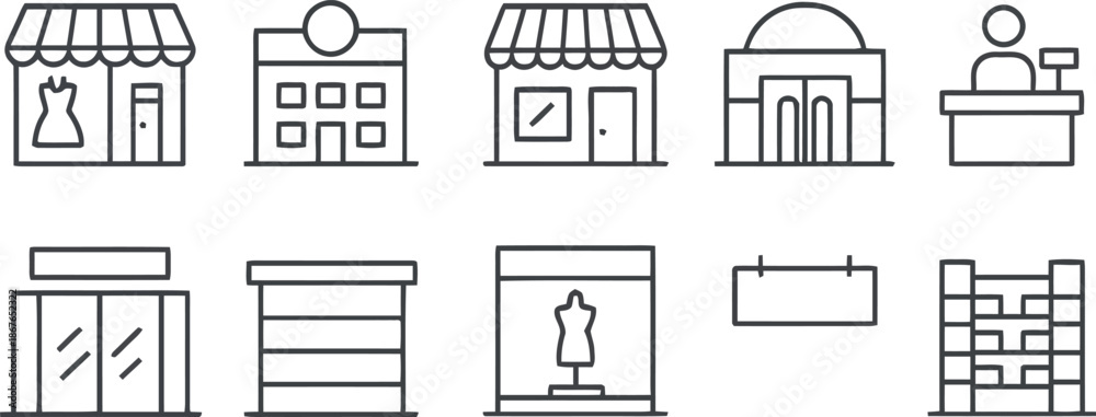 shop, outline, vector, icons, store, front, mall, boutique, market ...