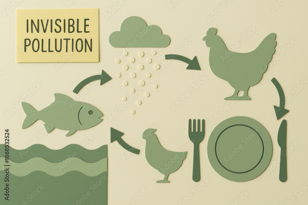 Cautionary environmental diagram shows concept of invisible pollution ...