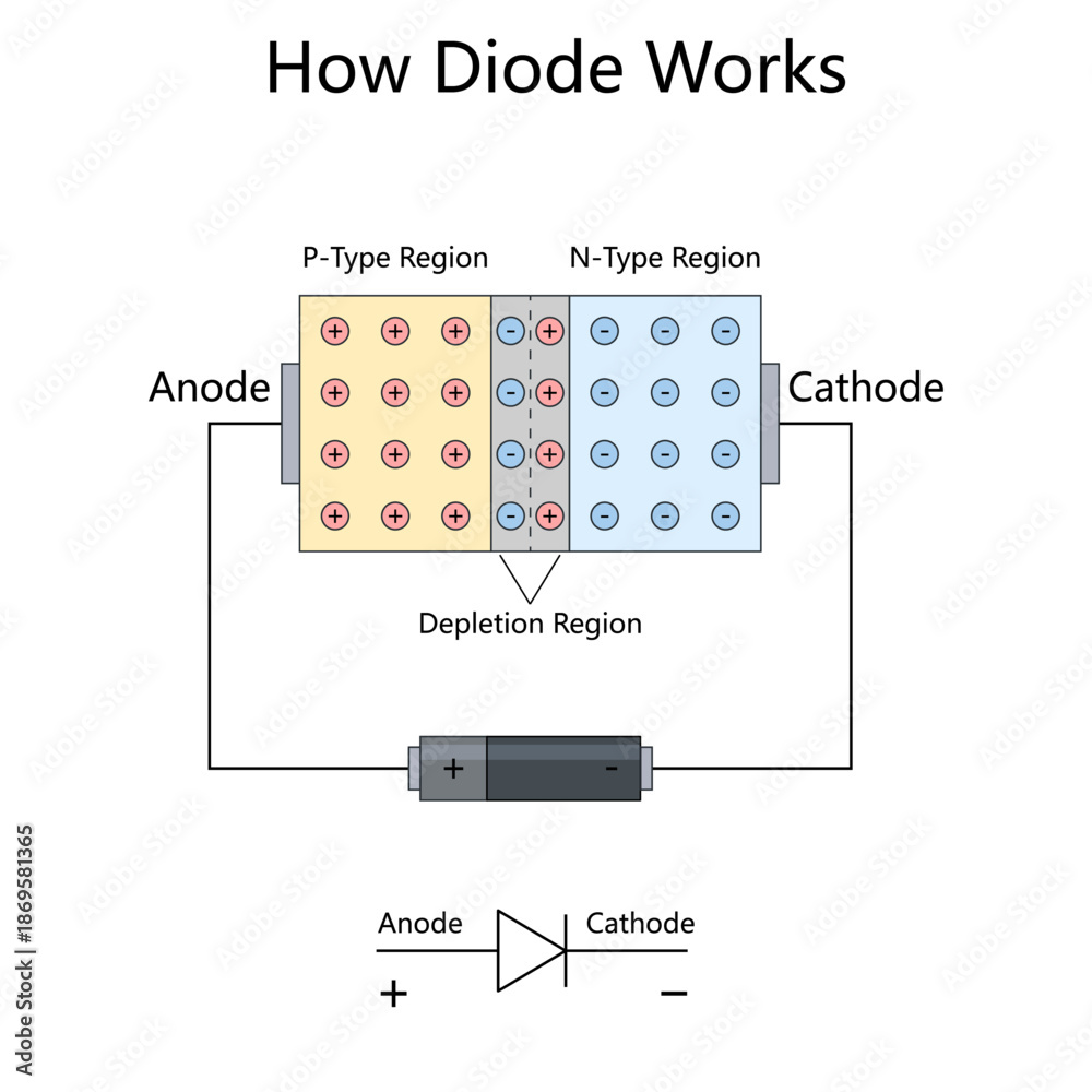 internal structure of a diode, showing P-type and N-type regions ...
