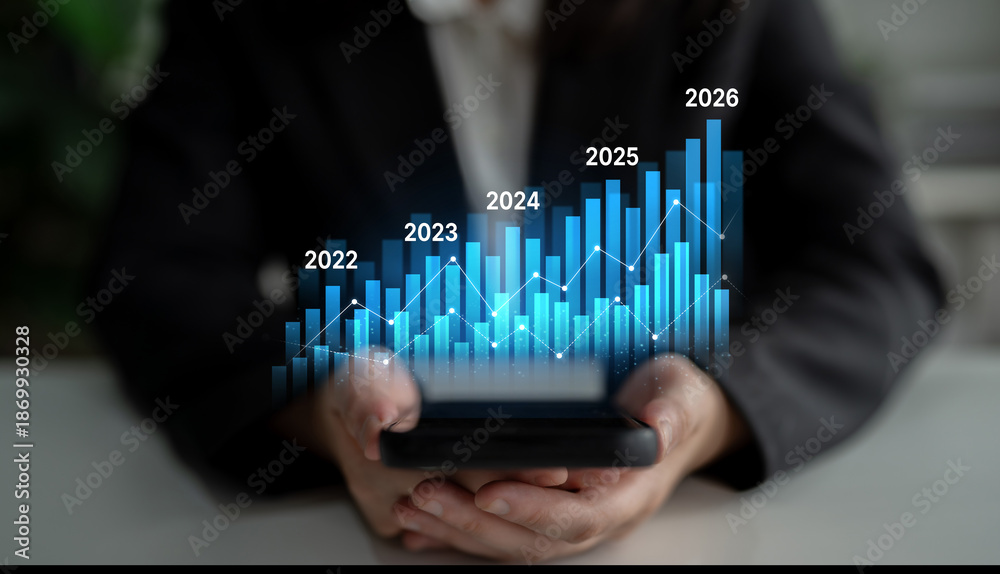 Business bar chart and line graph showing yearly business growth from ...
