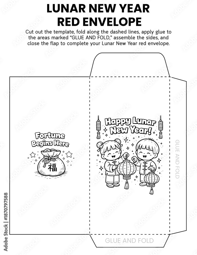 “Sam and the Lucky Red Envelope” craft template for kids with Lunar New ...