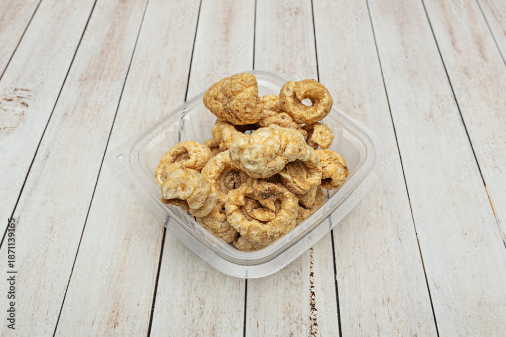 Traditional torreznos presented at their perfect point of frying, with ...