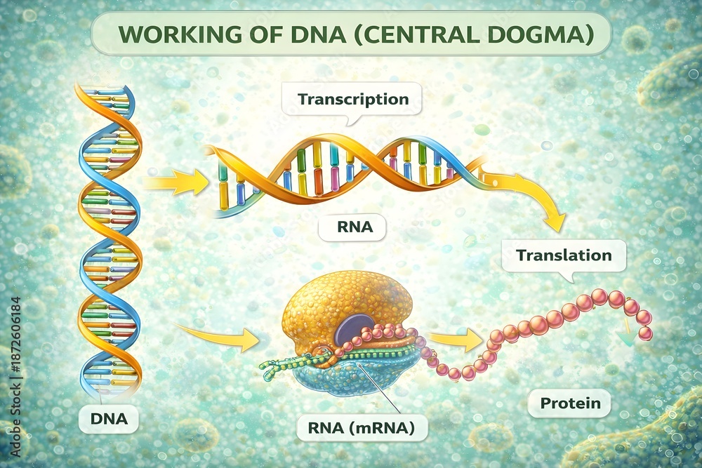 DNA Structure and Protein Synthesis Diagram Central Dogma for Biology ...