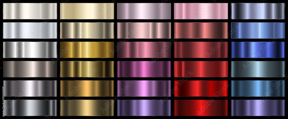 Vetor A set of metallic gradients of different colors on a black ...