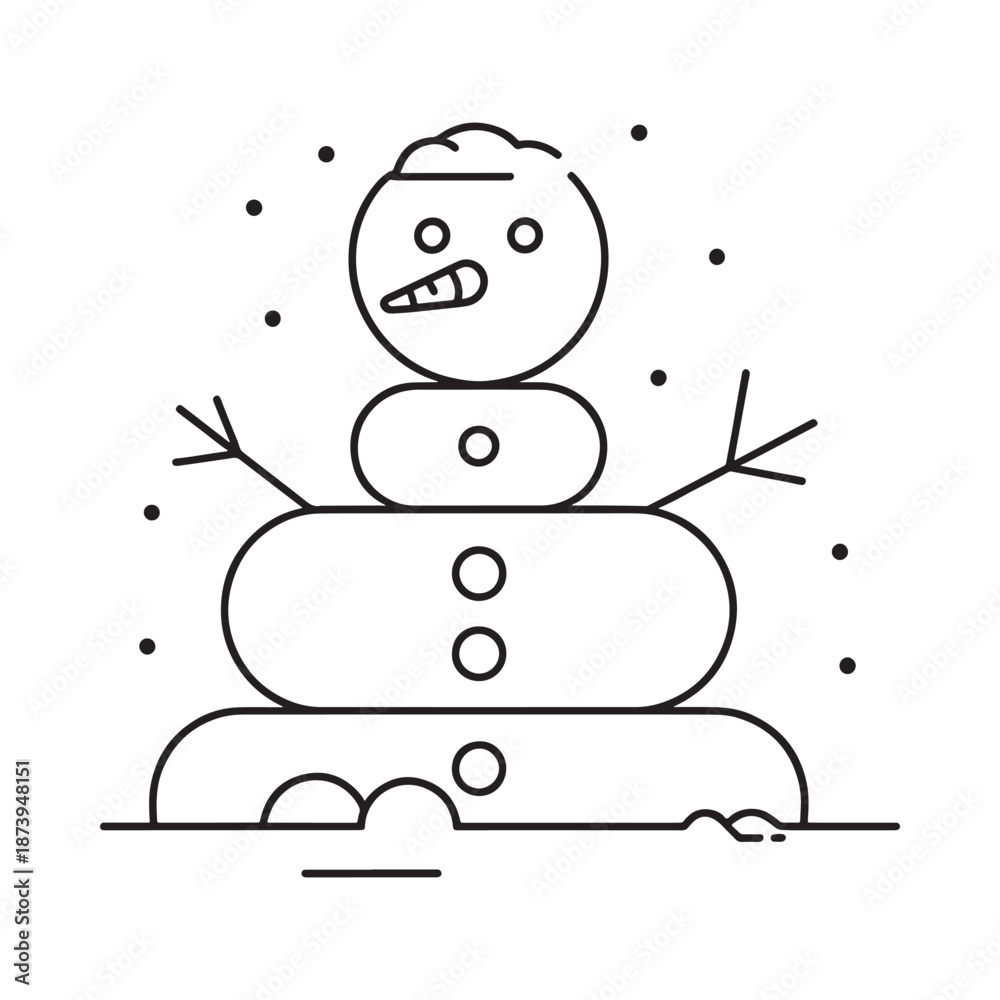Stock-Vektorgrafik „Simple line drawing of a snowman with three body ...