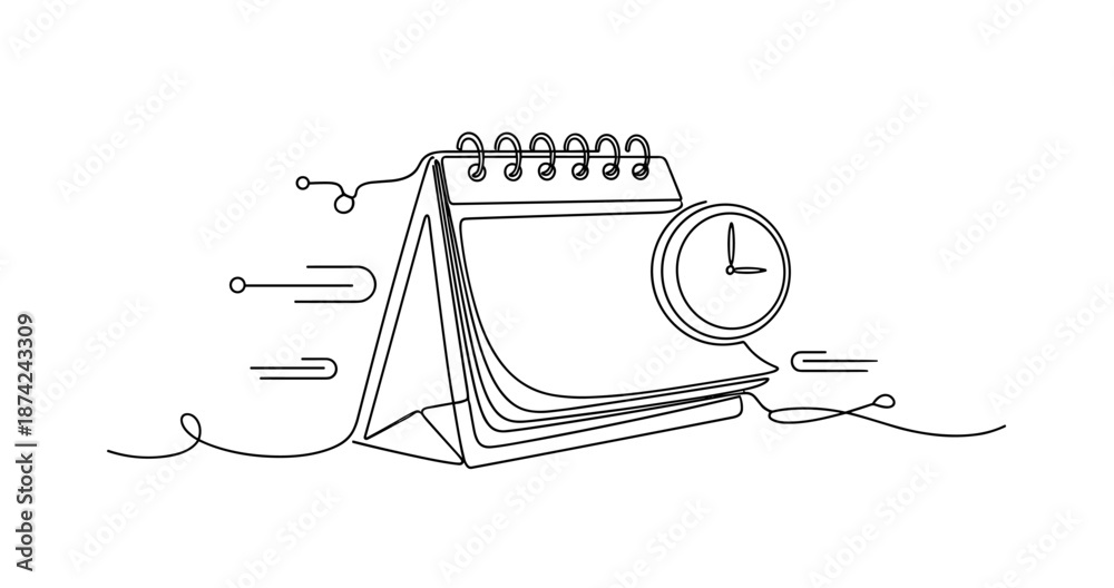 Minimalist line art calendar with clock symbolizing time management, no ...