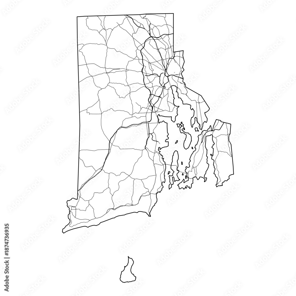 Rhode Island State Map Road Network Vector SVG Black Lines Wireframe ...