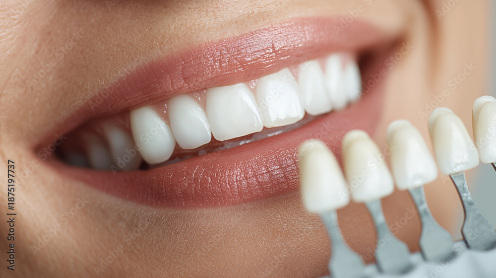 Dentist comparing tooth shade using dental color guide for perfect ...