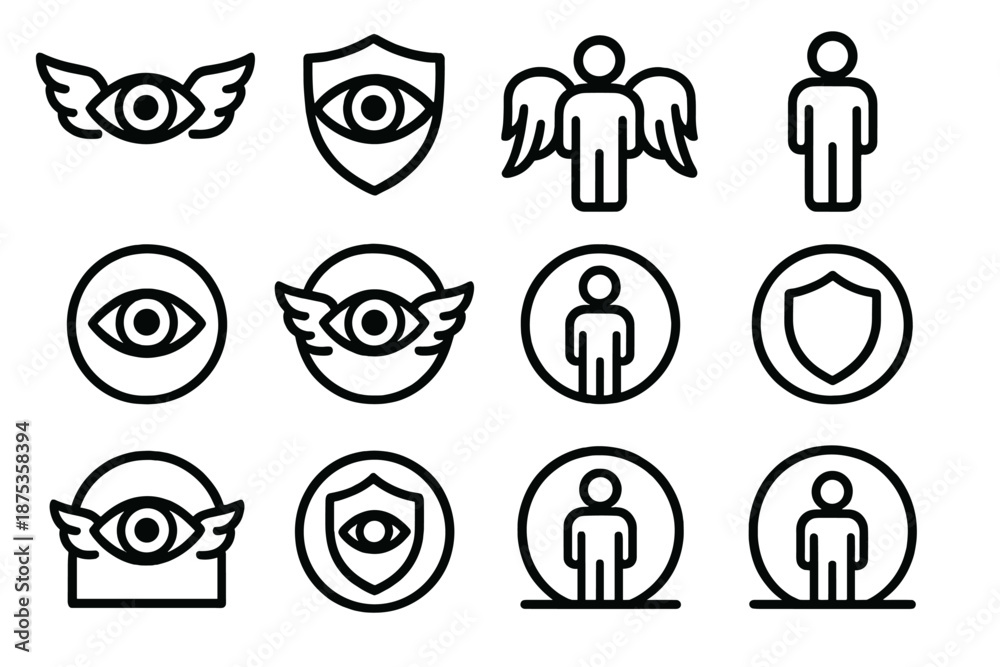 Symbolic Guardian Icons. Watchful Guardianship set in outline vector ...