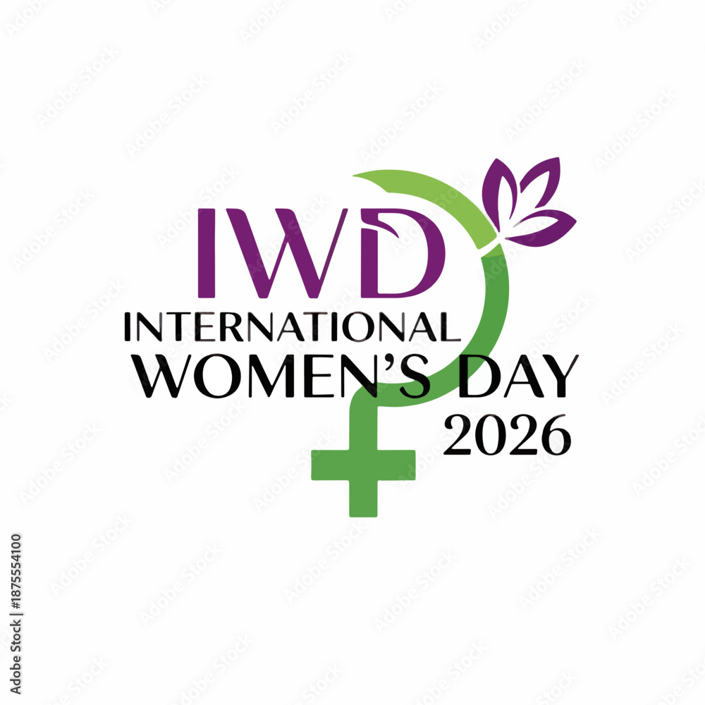 IWD 2026 Logo with Green Female Symbol and Purple Flower for ...